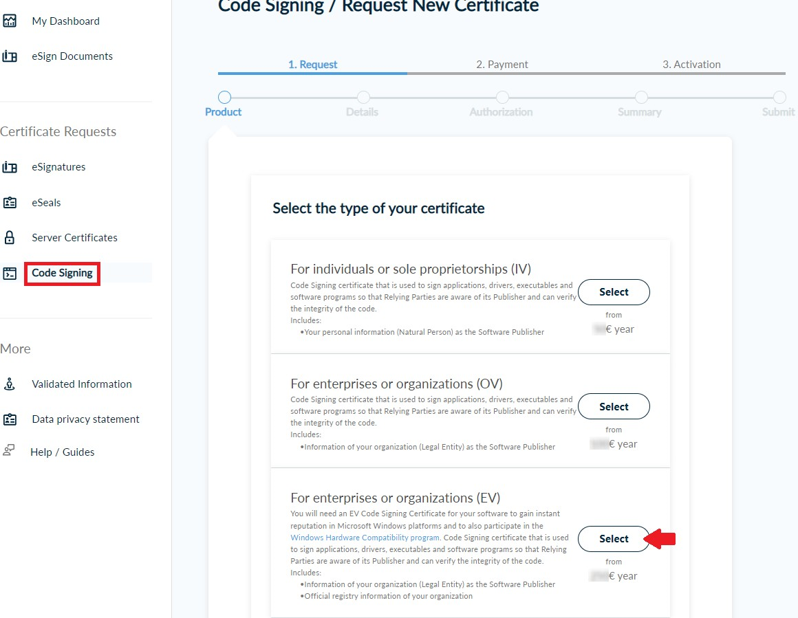 Request for enterprises or organizations (EV) | HARICA - Guides