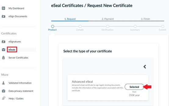 Advanced eSeal request | HARICA - Guides