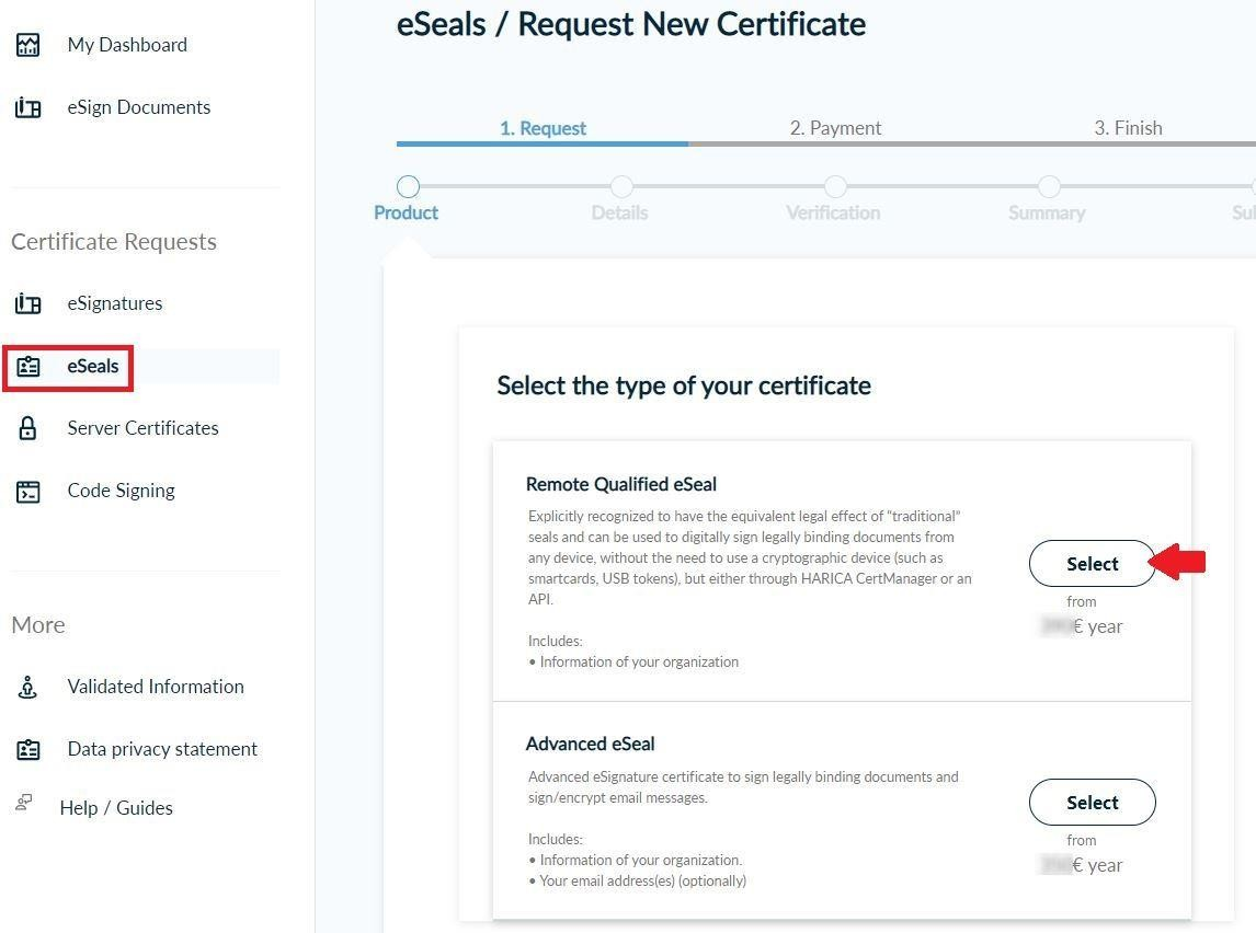 Remote eSeal request | HARICA - Guides