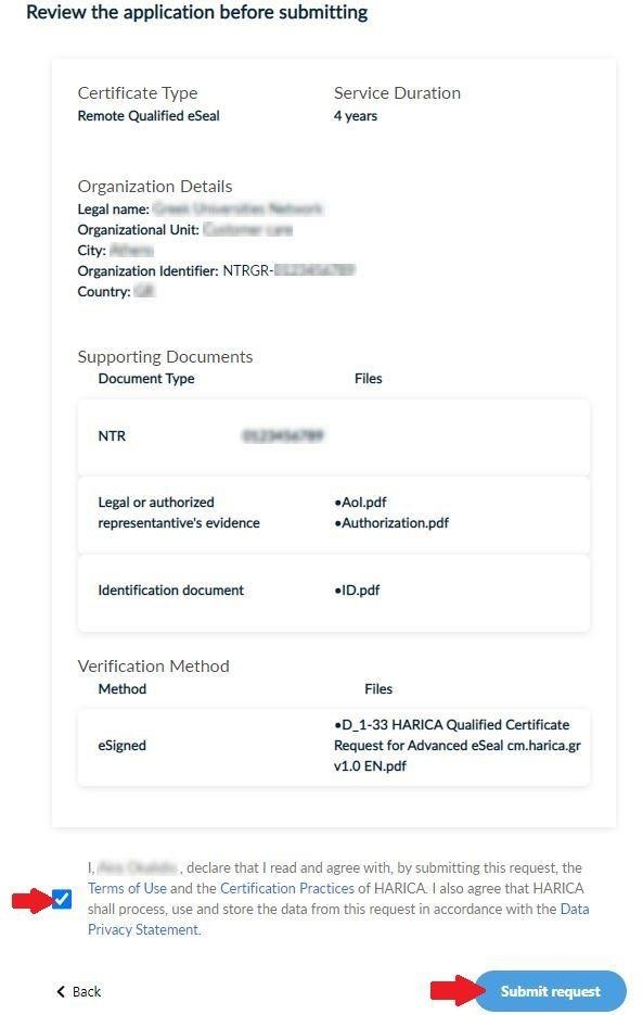 Remote eSeal request | HARICA - Guides